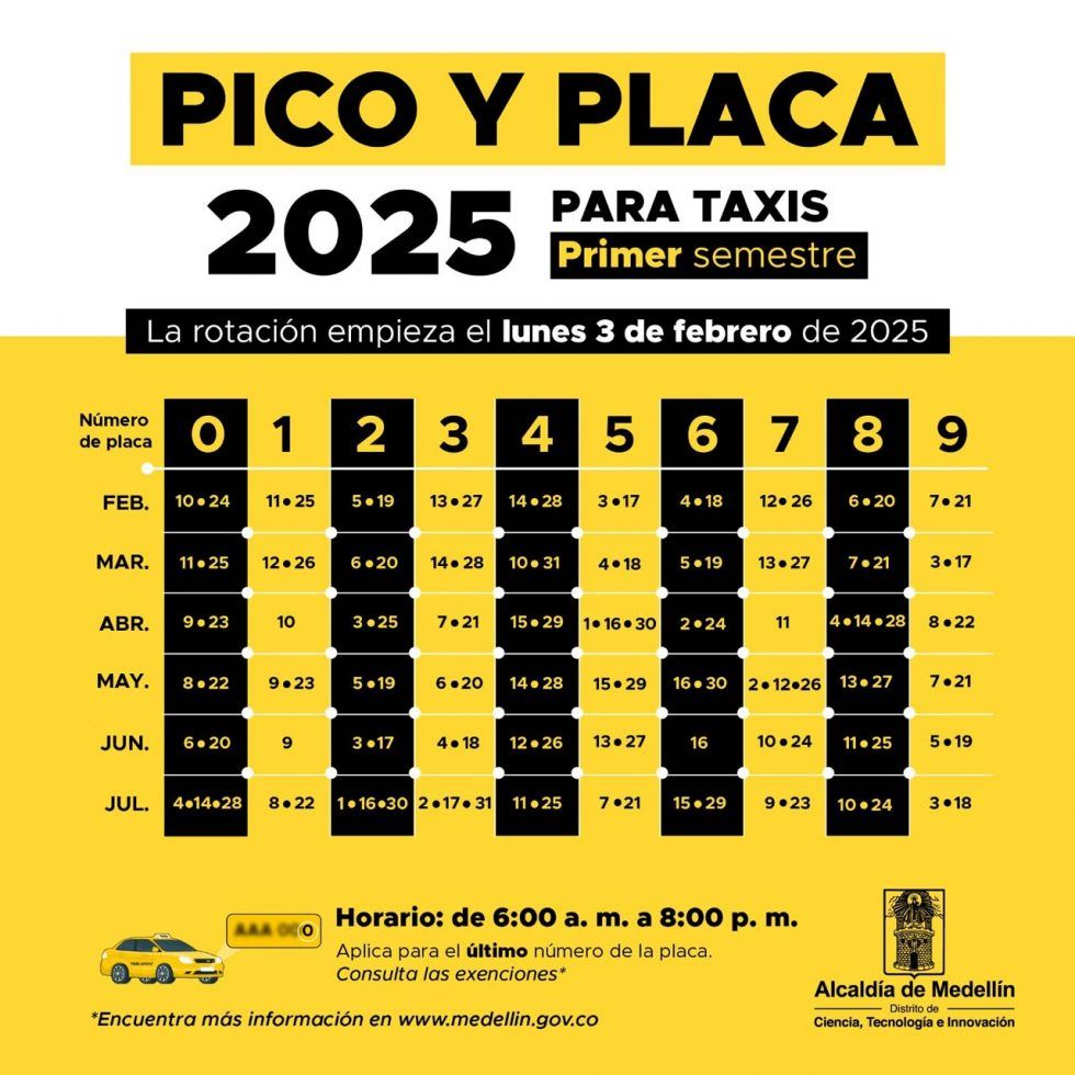 Pico y Placa Lunes 28 de abril de 2025 en Medellín