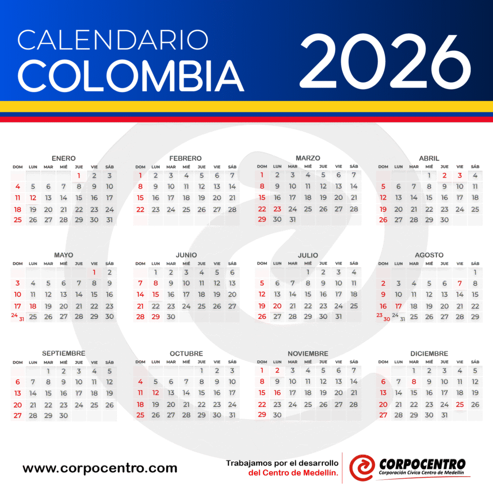 Calendario 2026 Colombia - Festivos y Puentes Feriados